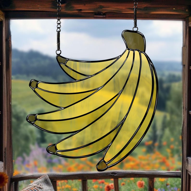 Banana Bunch Stained Glass Pattern – Tropical Suncatcher Template (PDF ...