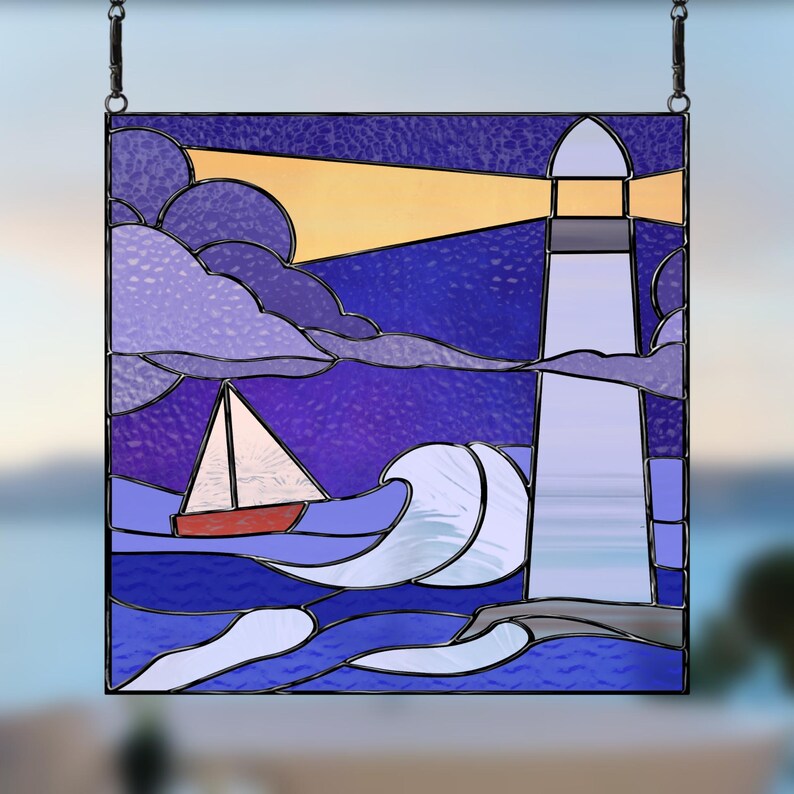 Lighthouse Stained Glass Pattern: Coastal Suncatcher, Nightlight ...