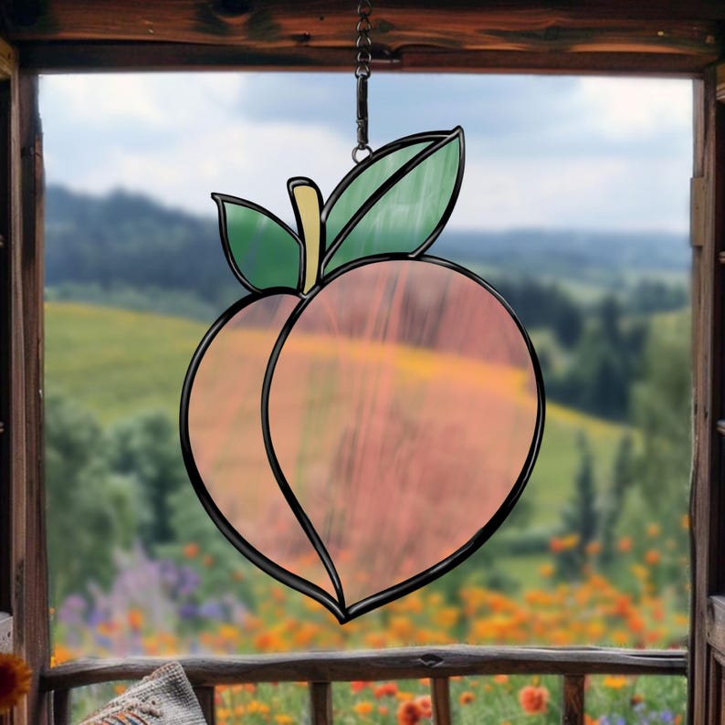 Peach Suncatcher Stained Glass Pattern - Fruit Ornament Template (PDF ...