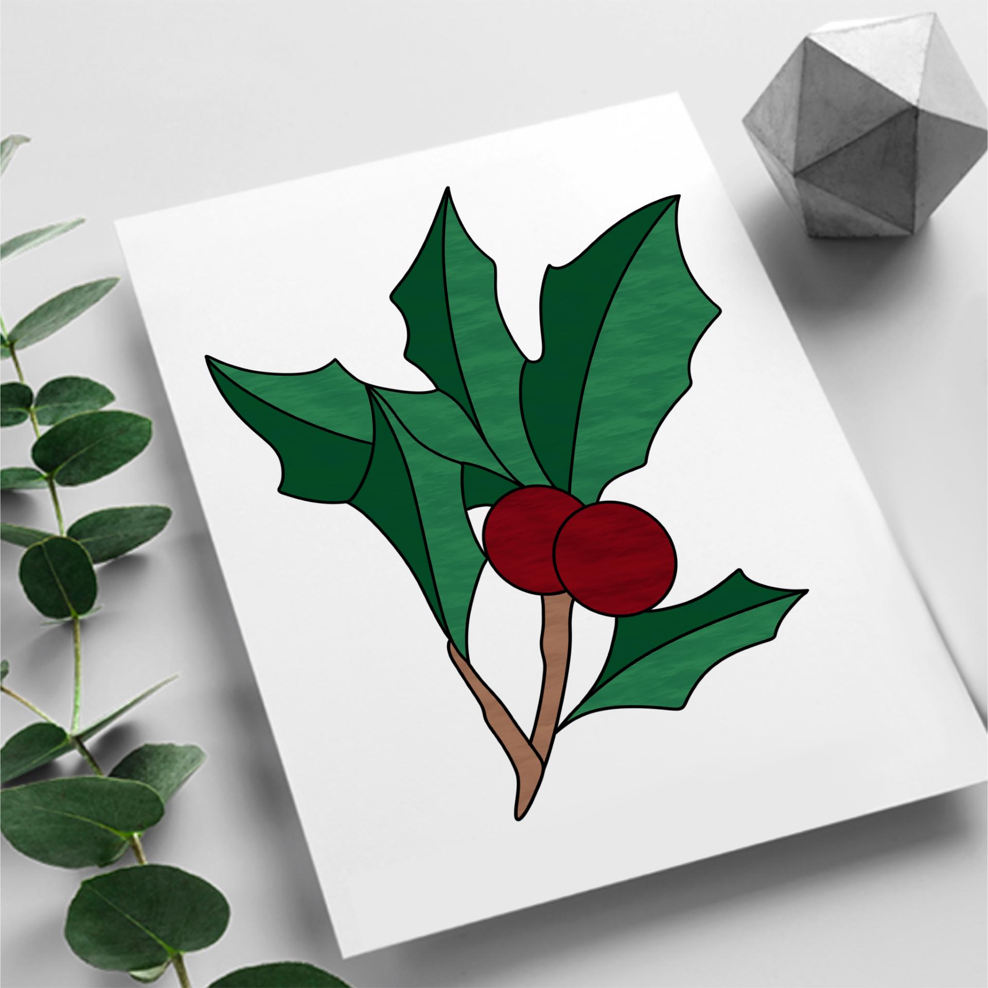 Holly Suncatcher Stained Glass Pattern – December Birth Flower Glass ...