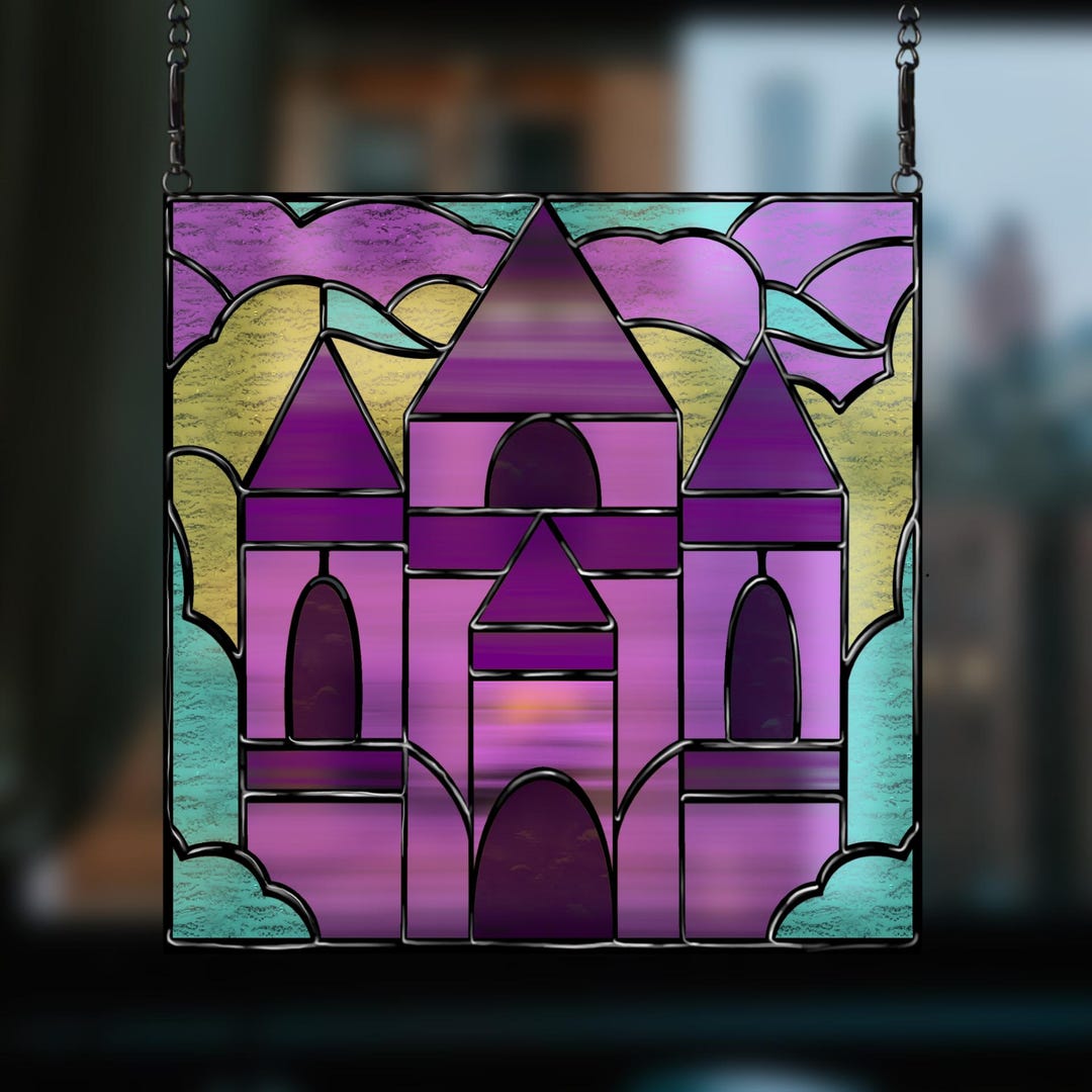 Castle Stained Glass Pattern – Enchanted Fortress Glass Art Template ...