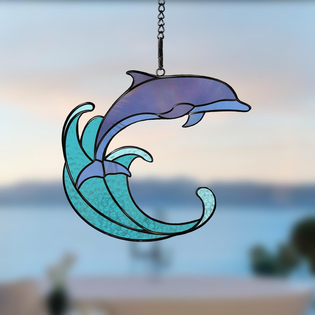 Dolphin on a Wave Stained Glass Pattern – Ocean-themed Glass Art ...