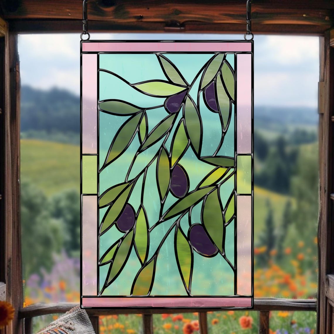 Olive Branch Stained Glass Pattern – Serene Nature Art (PDF, SVG, PNG ...