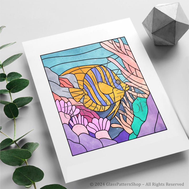 Tropical Fish Stained Glass Pattern – Ocean Coral Art (PDF, SVG, PNG ...