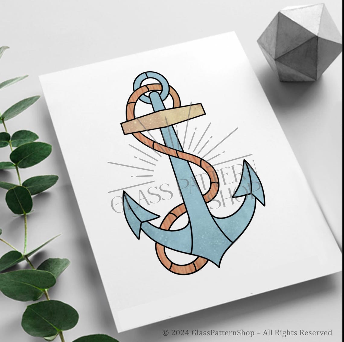 Anchor Stained Glass Pattern Printable Digital Design for Nautical ...