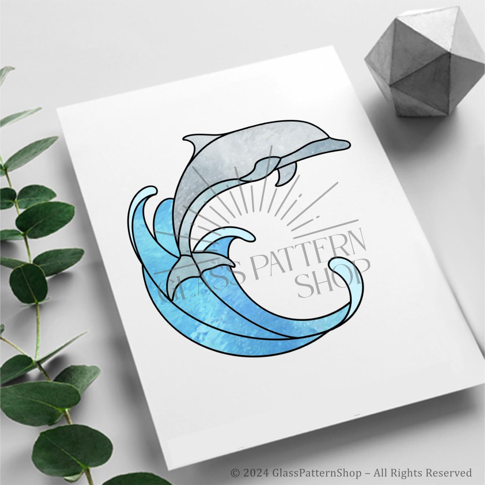 Dolphin on a Wave Stained Glass Pattern – Ocean-themed Glass Art ...