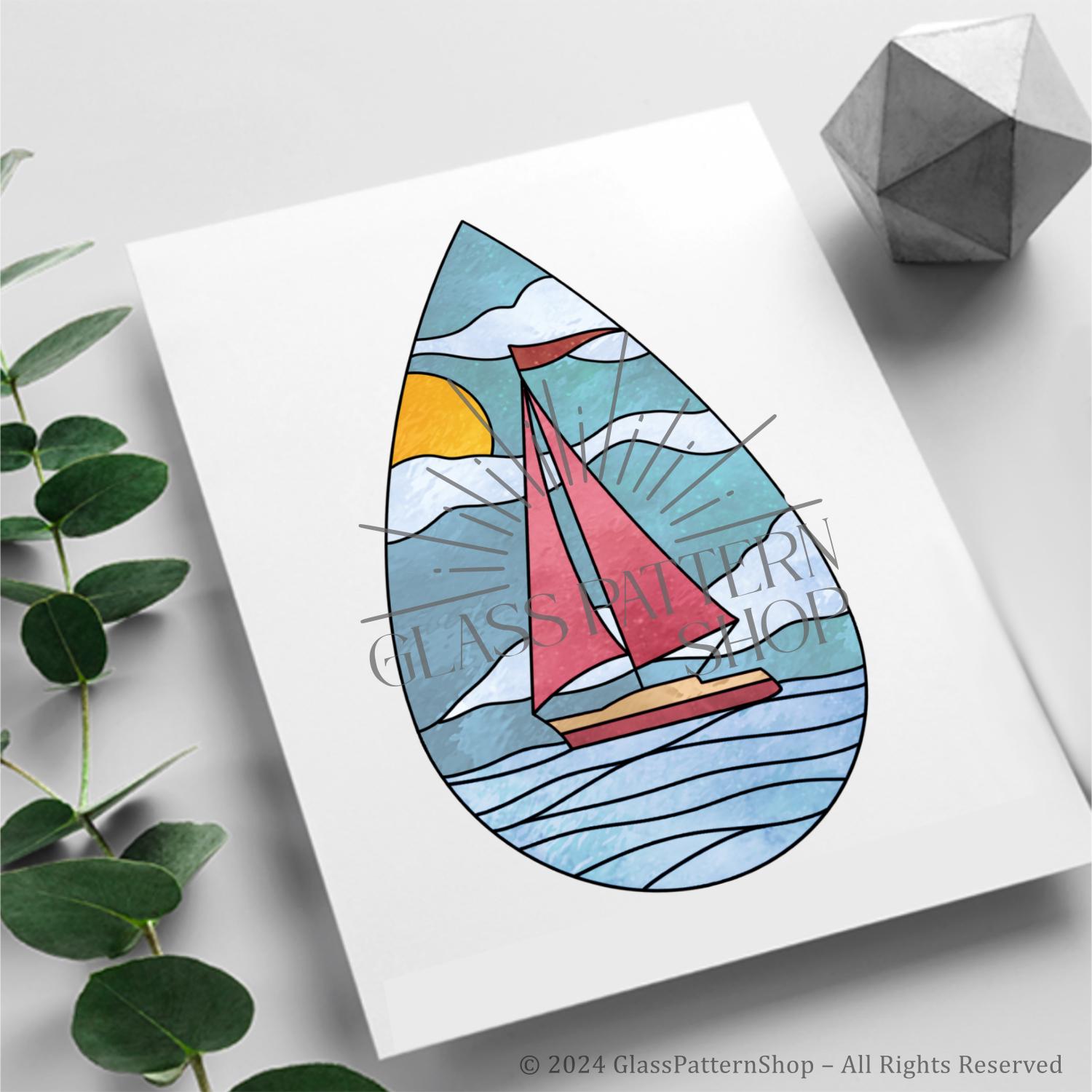 Teardrop Ship Stained Glass Pattern – Nautical Suncatcher Design for ...