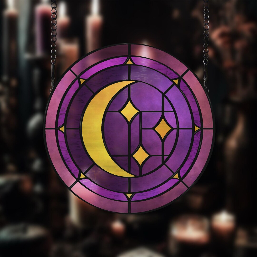 Moonlit Celestial Stained Glass Pattern – Night Sky Art Template (PDF ...