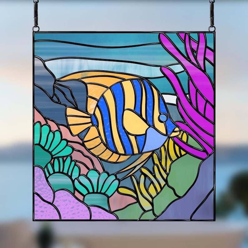 Tropical Fish Stained Glass Pattern – Ocean Coral Art (PDF, SVG, PNG ...