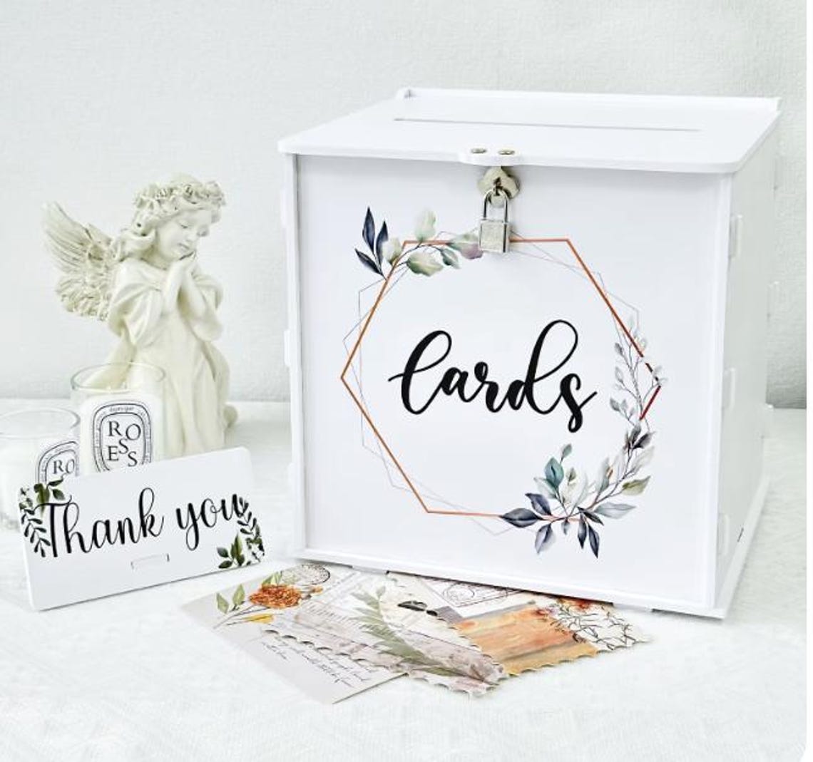Elegant White Wedding Card Box With Lock - Etsy