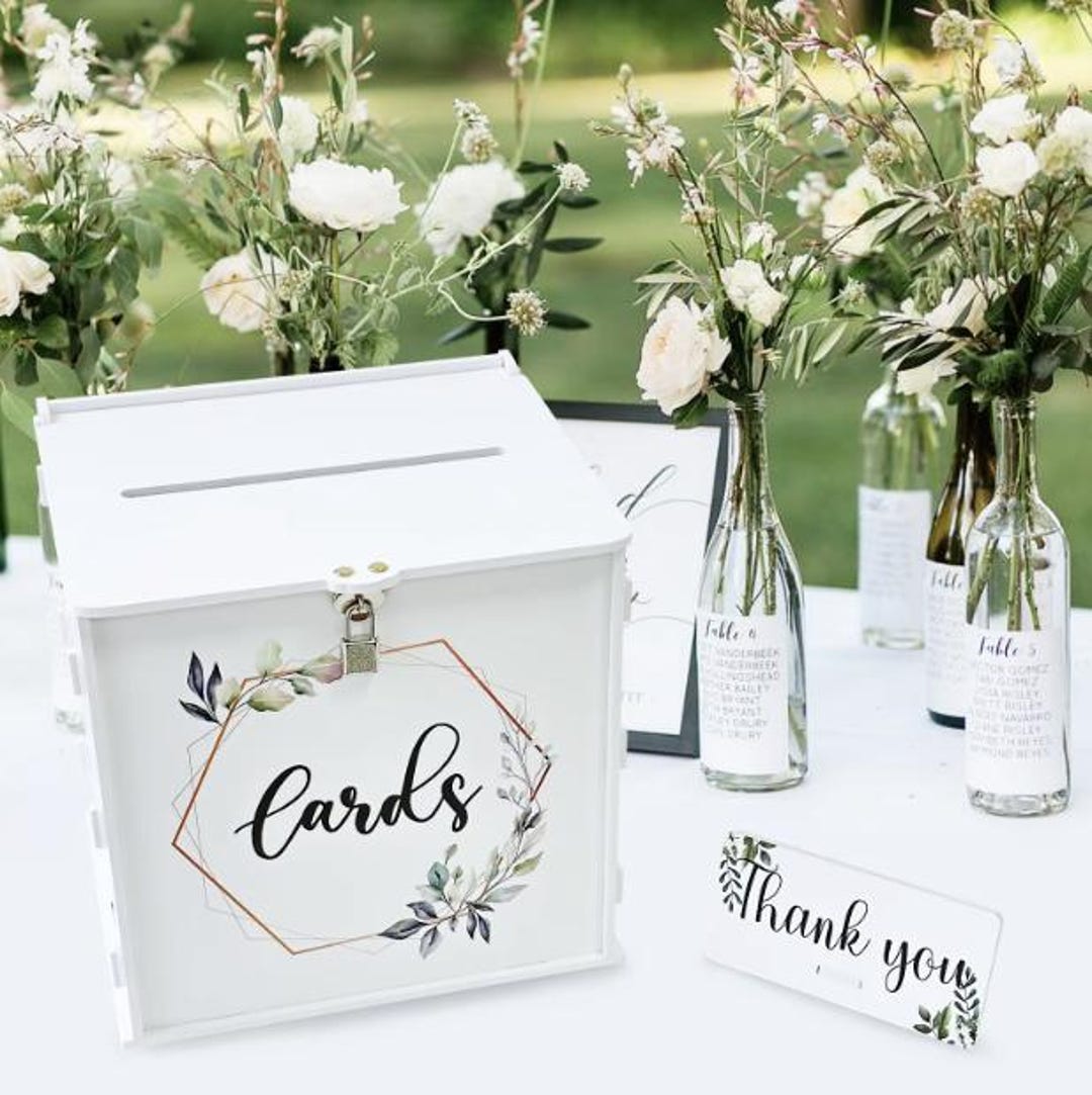 Elegant White Wedding Card Box With Lock - Etsy