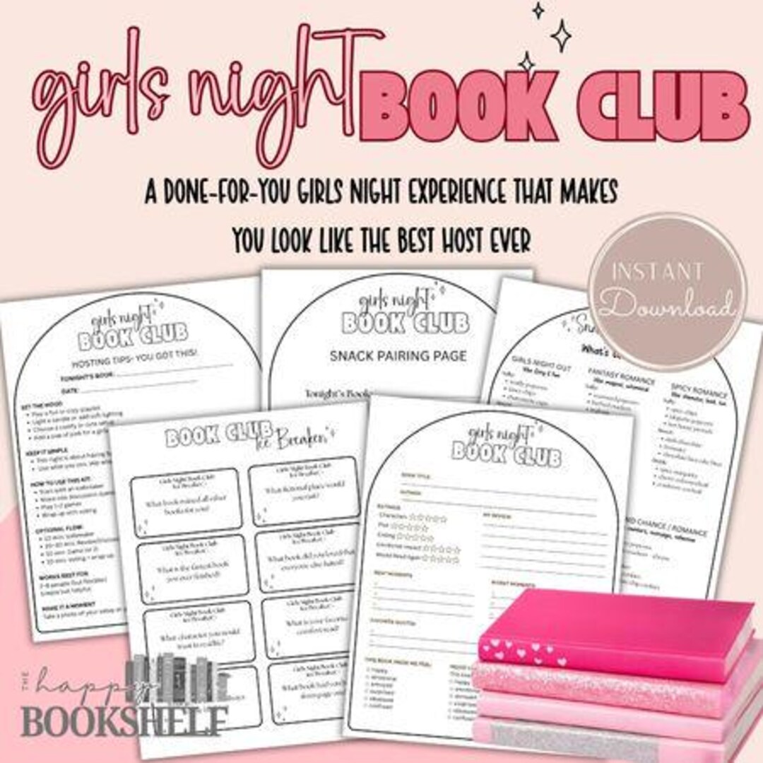 Girls Night Book Club Kit Printable | Book Club Games, Discussion Cards ...