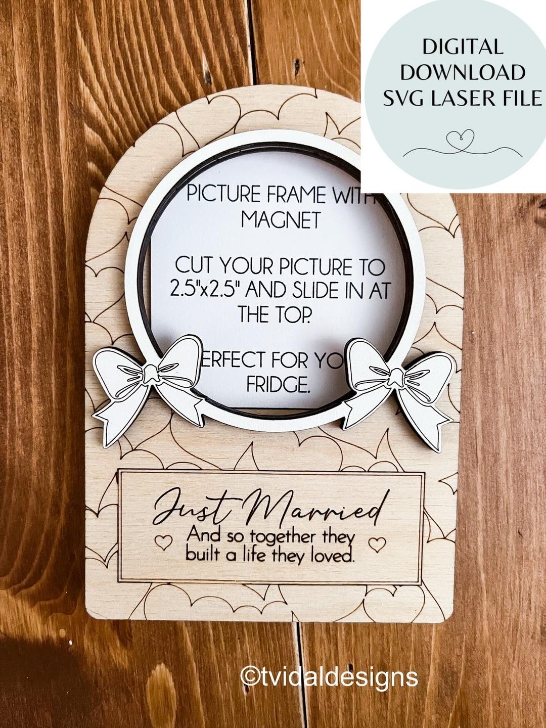 Just Married Picture Frame SVG File: 3D Laser Cut Magnet (digital ...