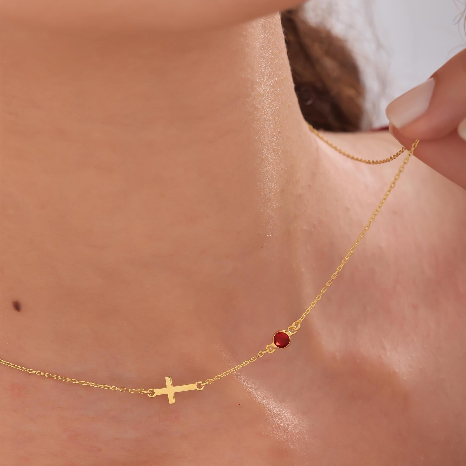 Sideways Cross Necklace With Birthstones Tiny Cross Necklace Women ...