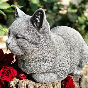 Stone Crouching Cat Statue, Sleeping Cat Figure, Concrete Kitten ...