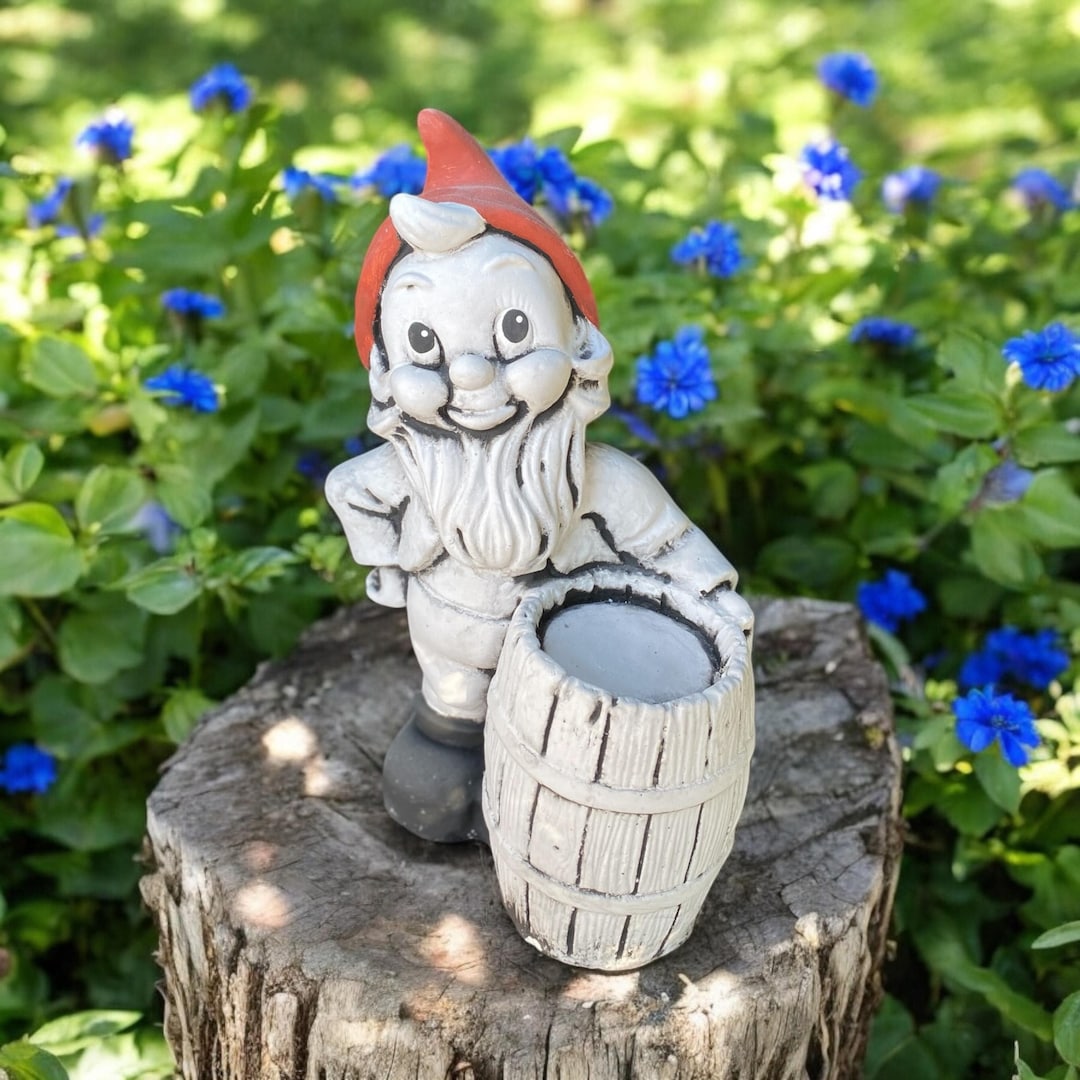 Stone Gnome With Barrel Sculpture, Garden Concrete Troll Figure ...