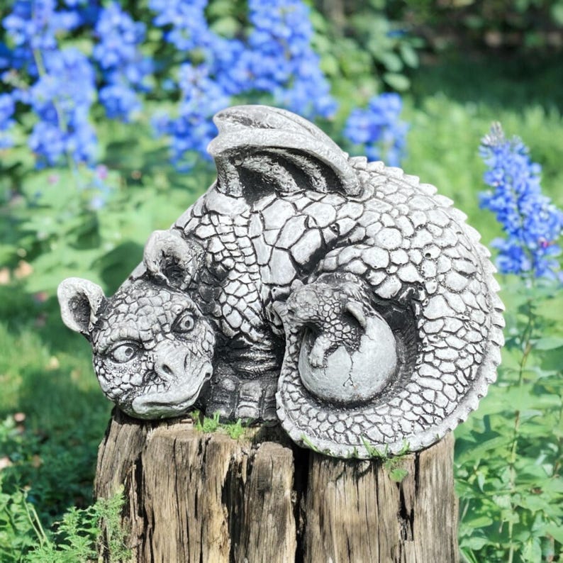 Concrete Dragon Mother With Baby Figure, Outdoor Pair of Dragons Statue ...