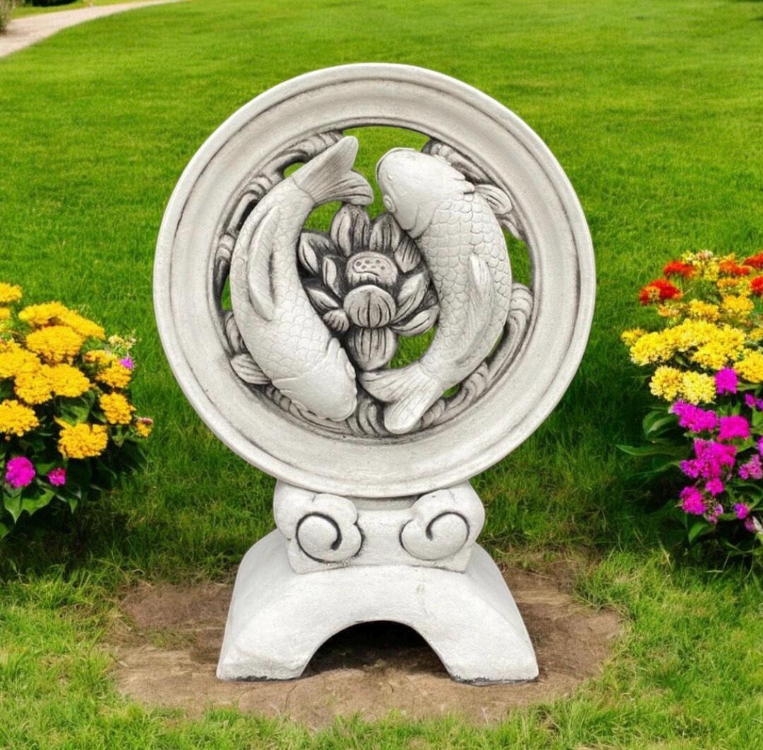 Yard Fish Koi Figure, Cement Fish Koi Sculpture, Zen Garden Decoration ...