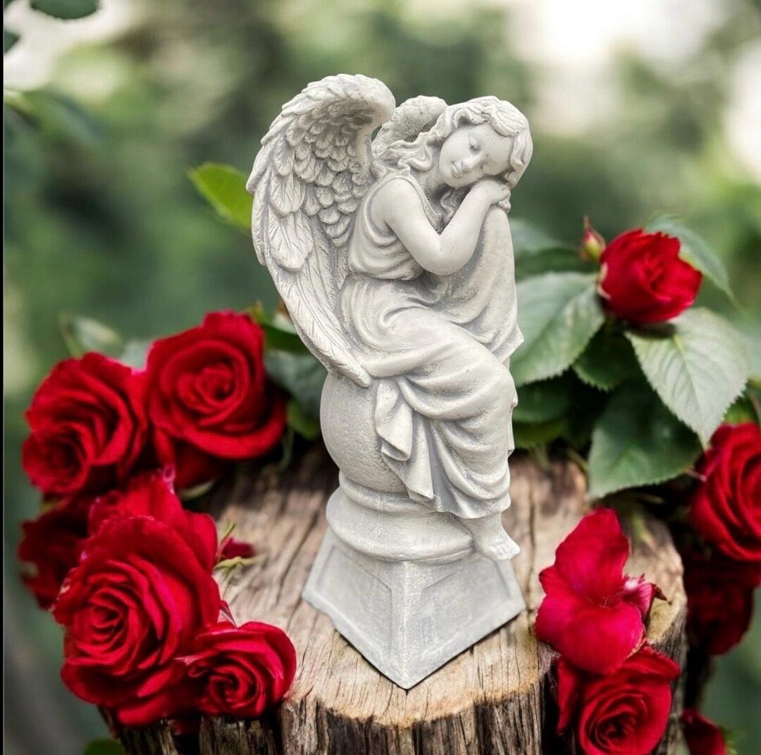 Garden Angel Statue, Sleeping Girl With Wings Figure, Sitting Angel on ...