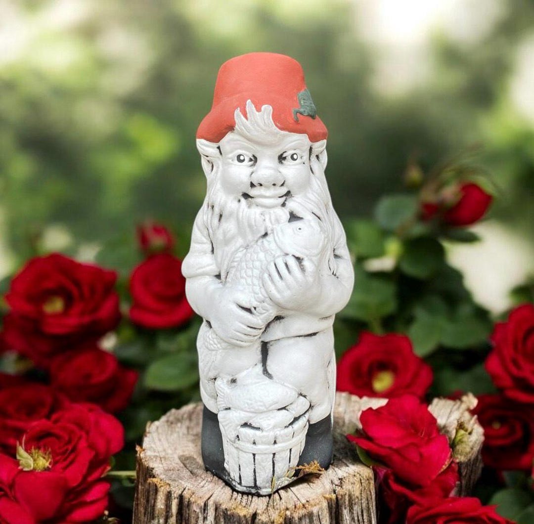 Standing Gnome With Fish Statue, Concrete Troll Sculpture, Detailed ...