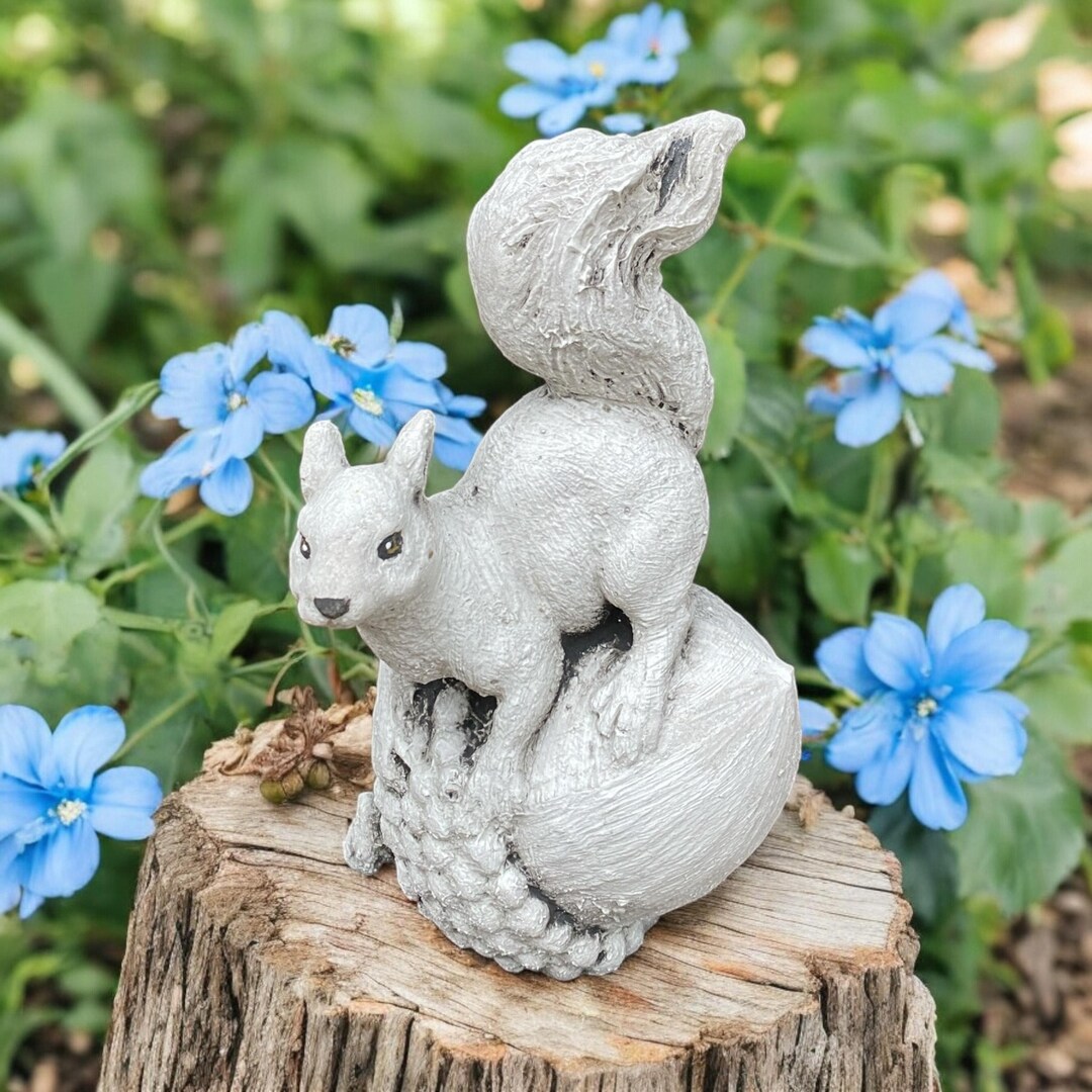 Cement Squirrel on Acorn Statue, Stone Wild Animal Figure, Concrete ...