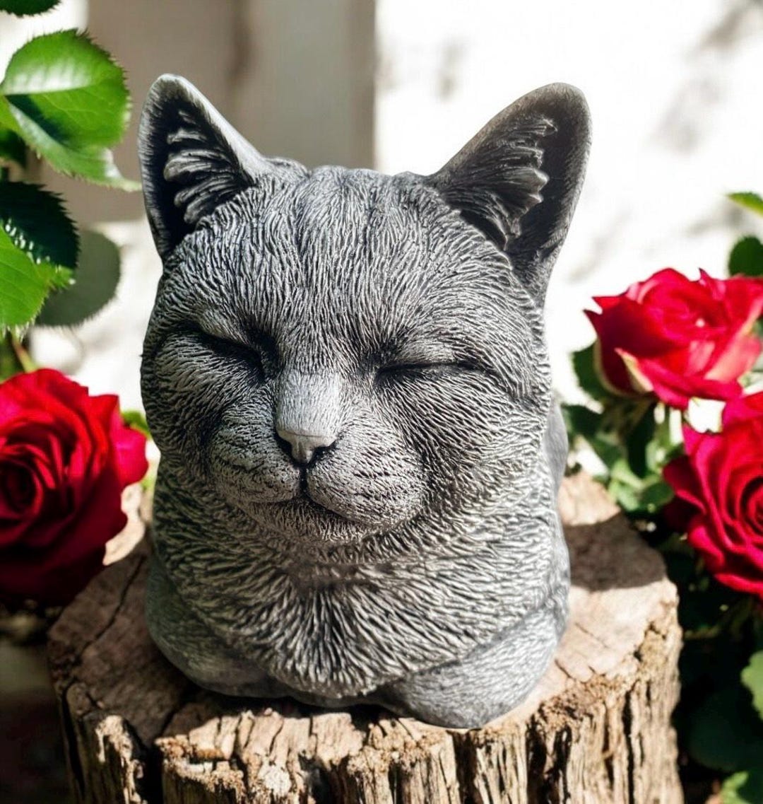 Stone Crouching Cat Statue, Sleeping Cat Figure, Concrete Kitten ...