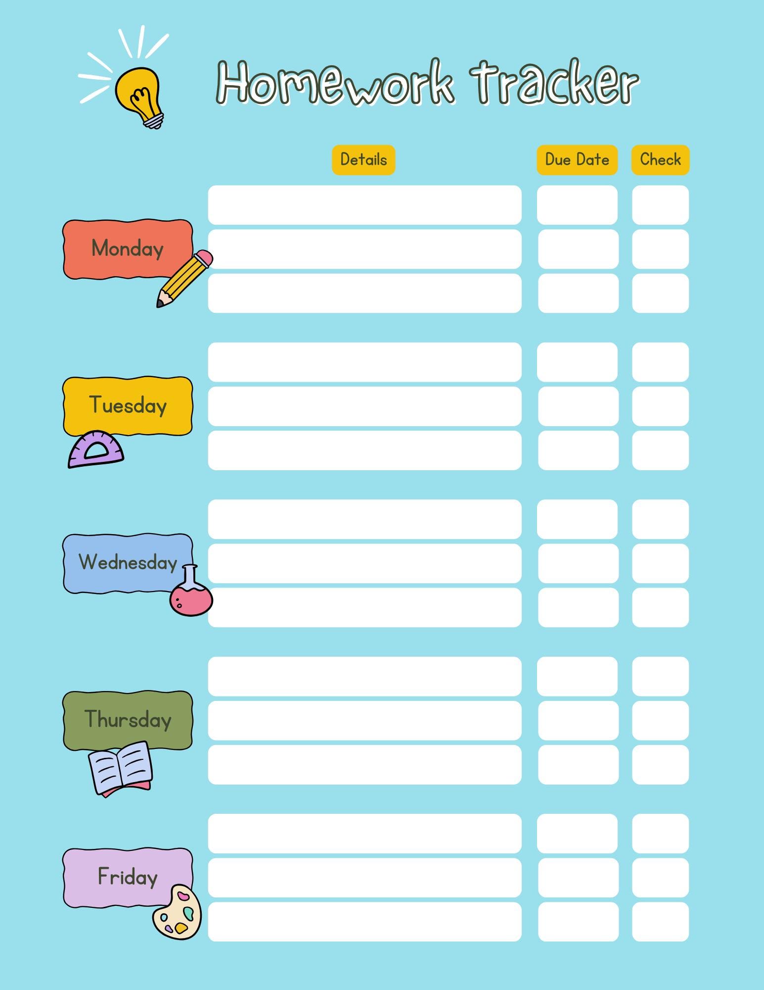 Homework Tracker | Editable Homework Chart | Printable Homework Chart ...