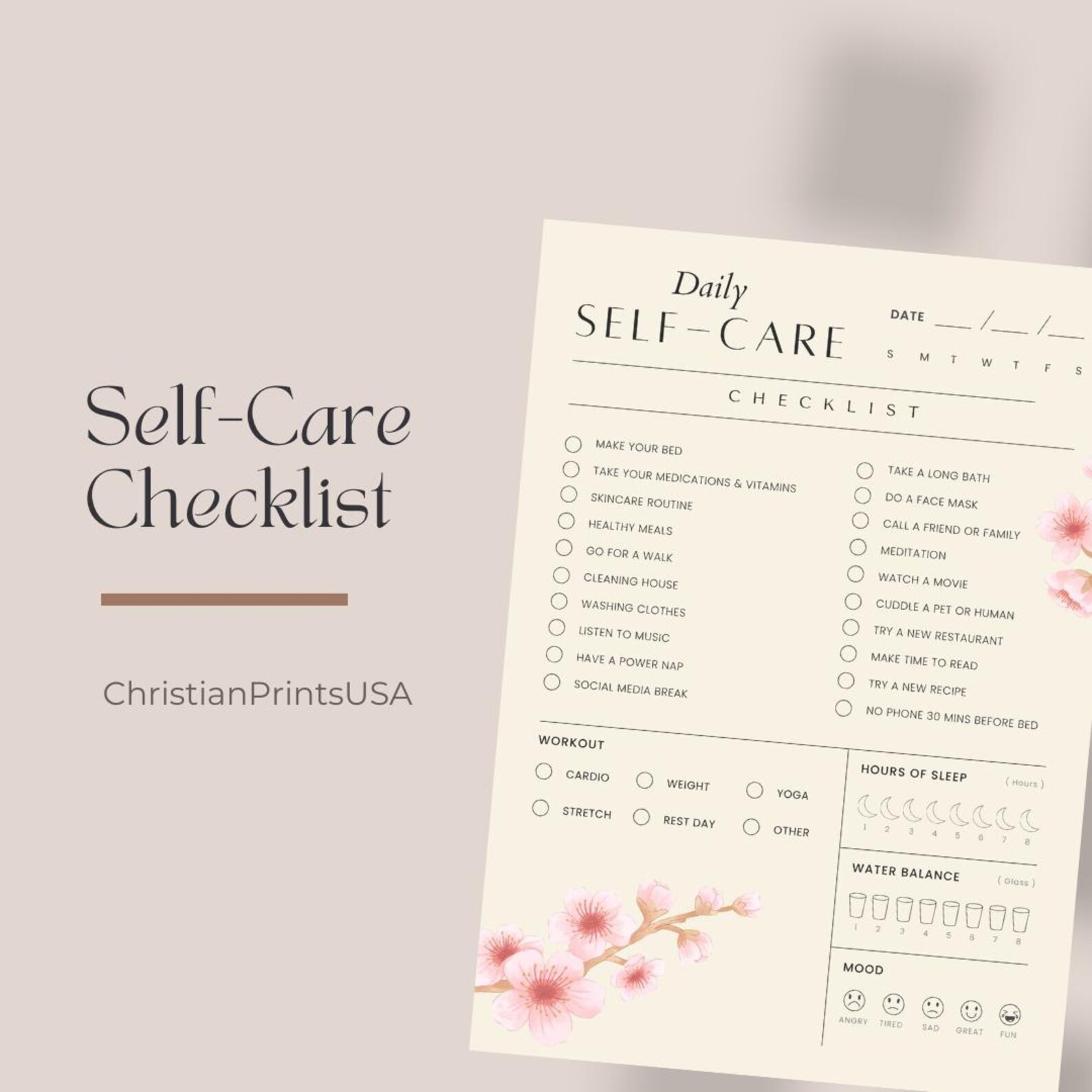 Daily Self Care Planner, Printable Self Care Journal, Wellness Tracker ...