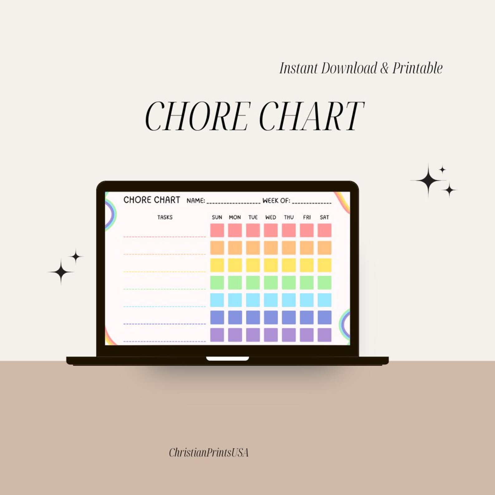 Editable Chore Chart for Kids | Printable | Kids Daily Weekly ...