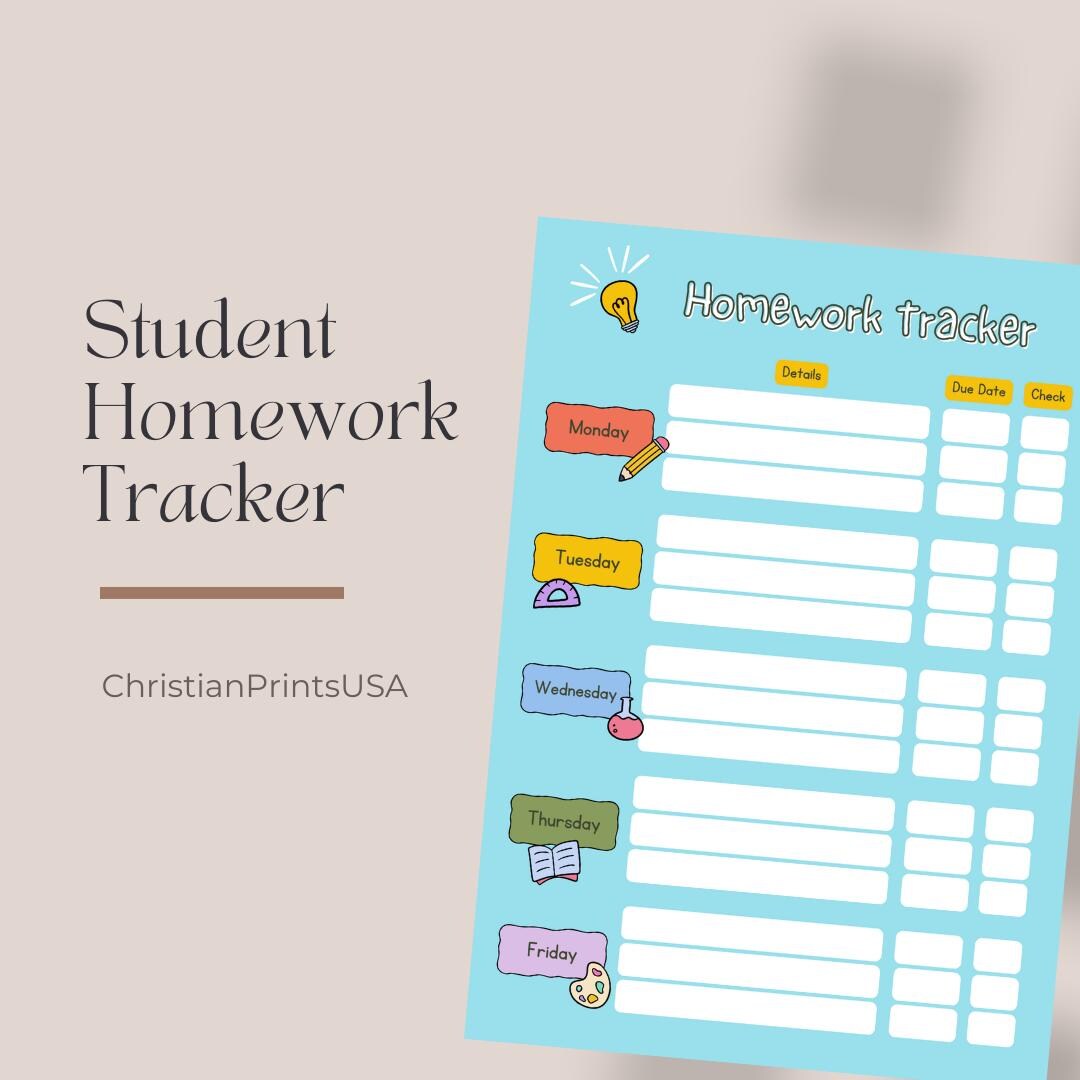 Homework Tracker | Editable Homework Chart | Printable Homework Chart ...