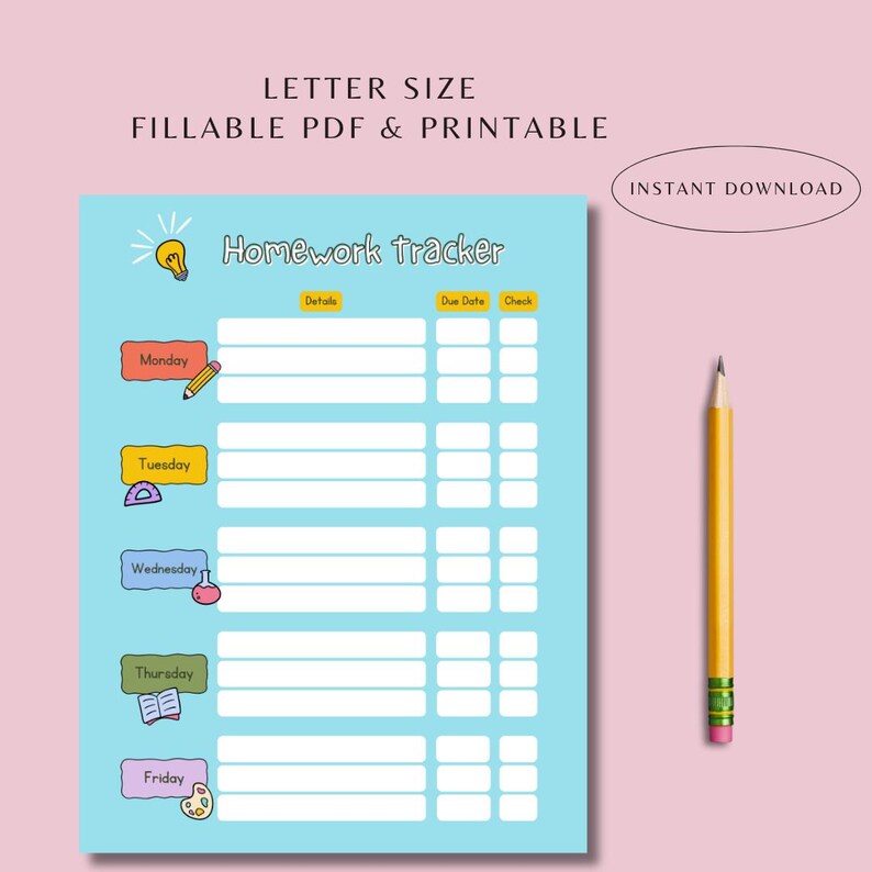 Homework Tracker | Editable Homework Chart | Printable Homework Chart ...