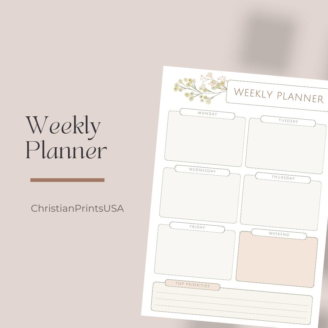 Weekly Planner Printable | Printable Weekly Task List PDF, Letter ...