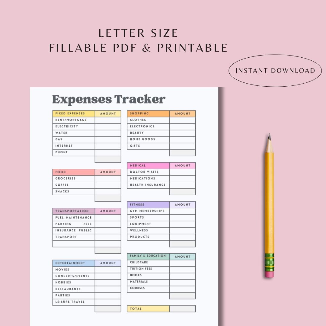 Expenses Tracker, Daily Expenses Tracker Printable, Spending Tracker ...