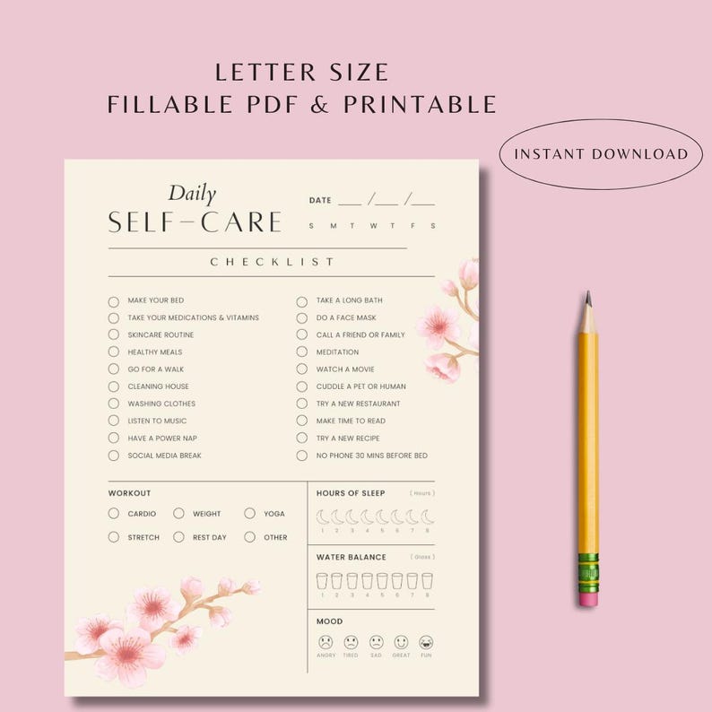 Daily Self Care Planner, Printable Self Care Journal, Wellness Tracker ...