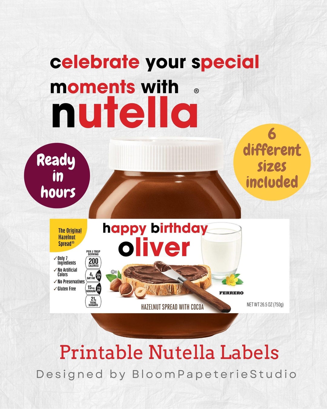 Personalised Celebrations PRINTABLE HAZELNUT Jar Label Digital File ...