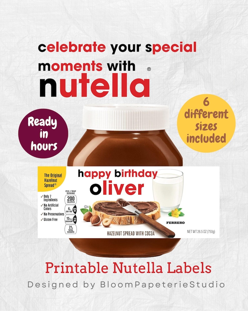 Personalised Celebrations PRINTABLE HAZELNUT Jar Label Digital File ...