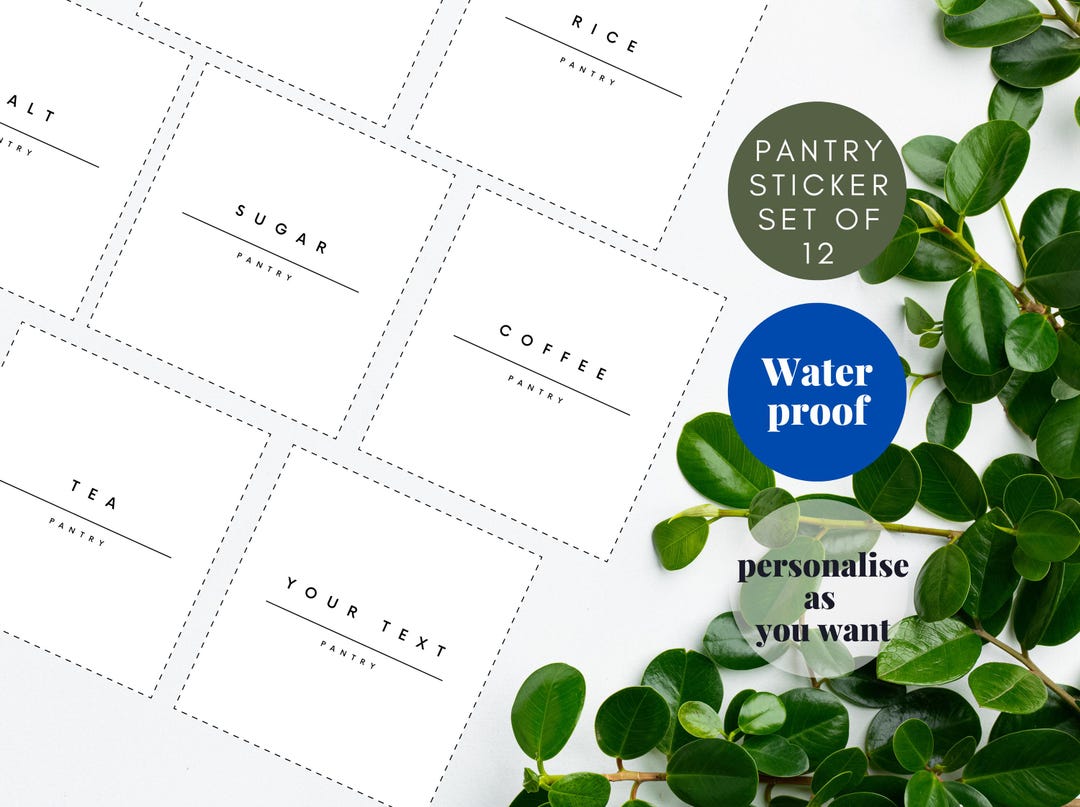 Custom Pantry Stickers Set of 12 | Waterproof Kitchen Jar Labels ...