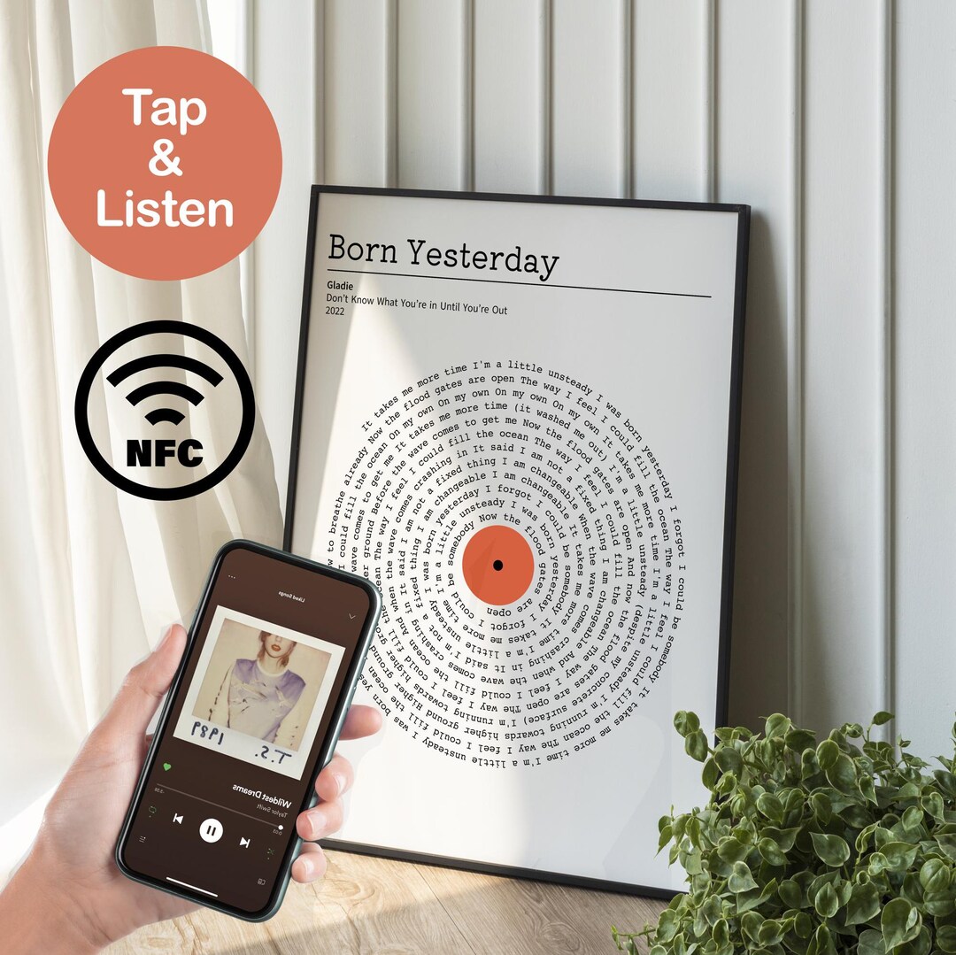 NFC Song Poster, Touch and Listen, Tap and Play, Song Lyrics Art ...