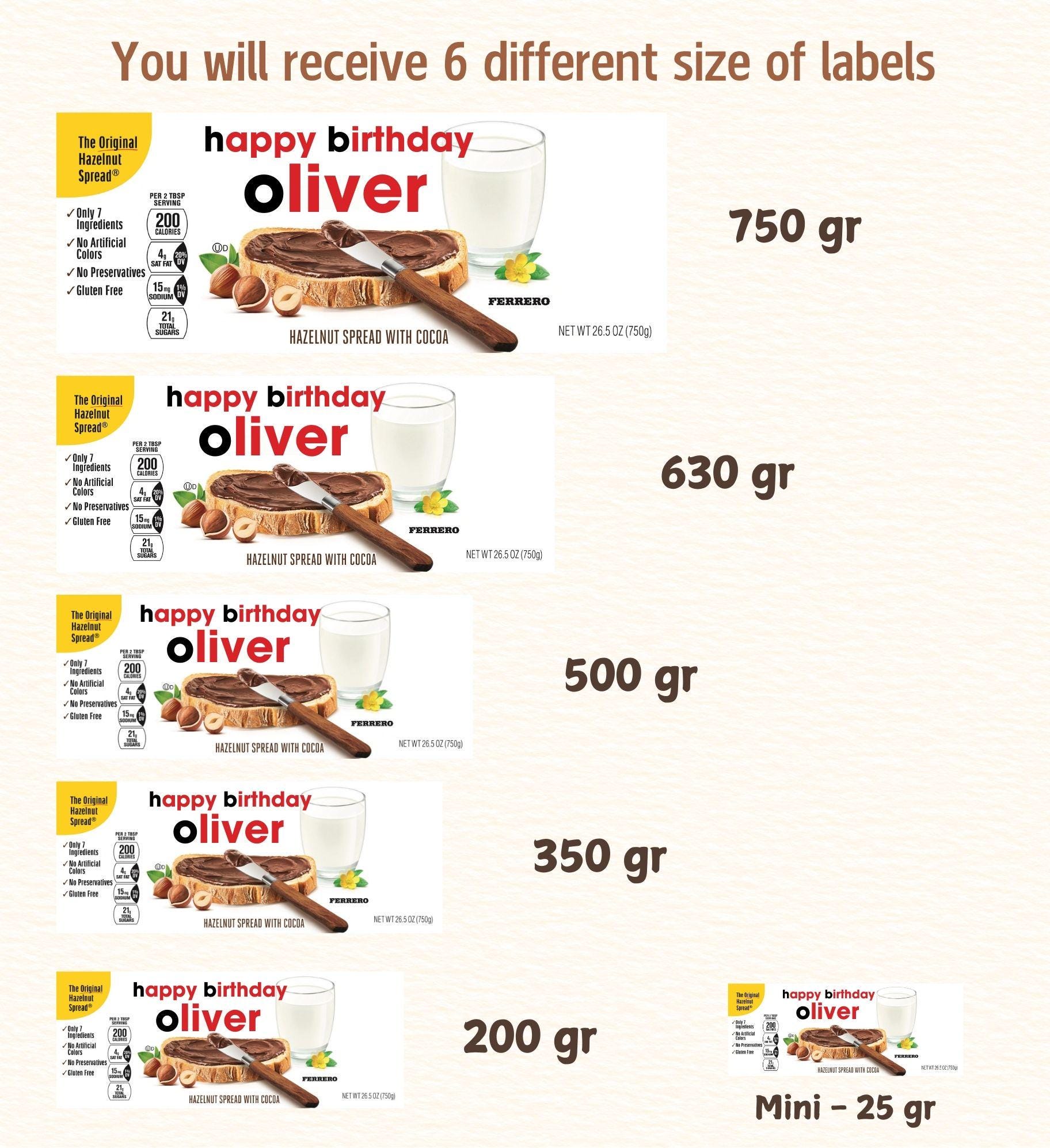 Personalised Celebrations PRINTABLE HAZELNUT Jar Label Digital File ...