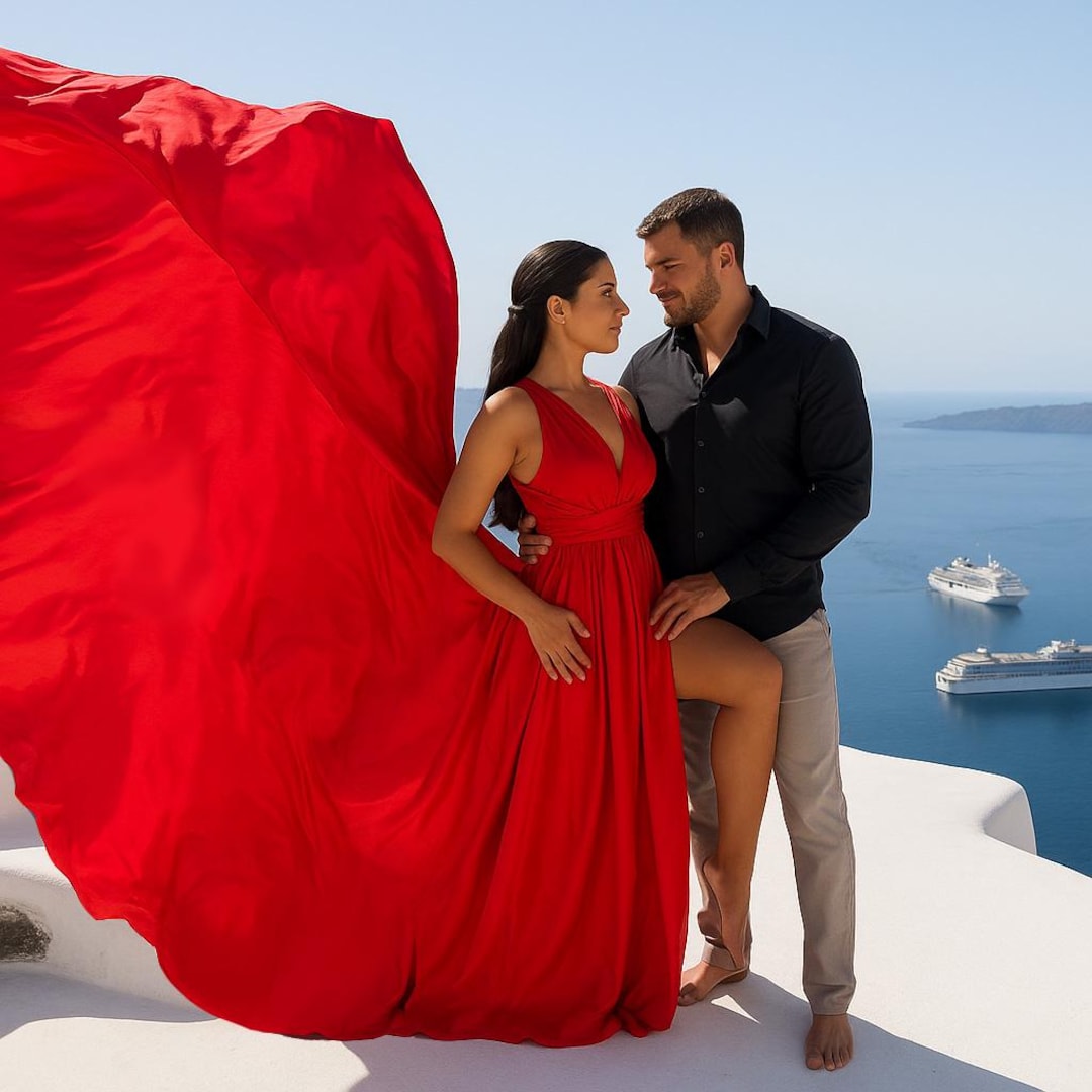 Red Flying Dress Photoshoot Santorini Asymmetrical Flying Dress Made-to ...