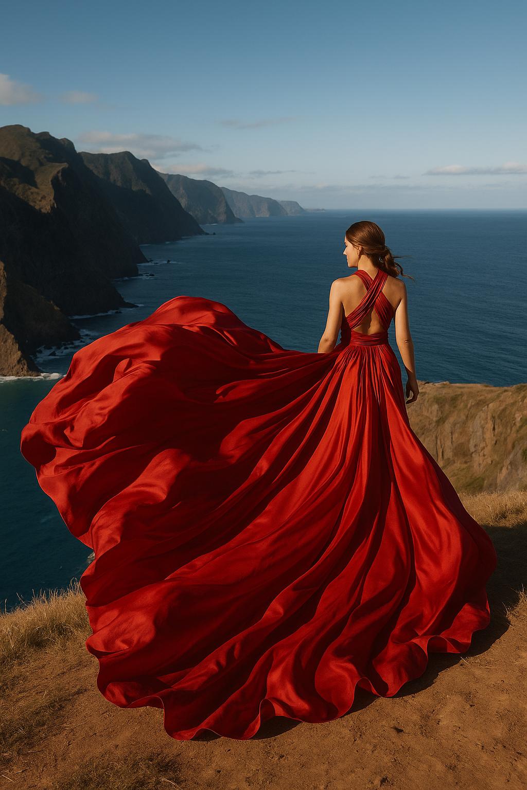 Red Dress With Train Flying Dress for Photoshoot Flying Satin Dress ...