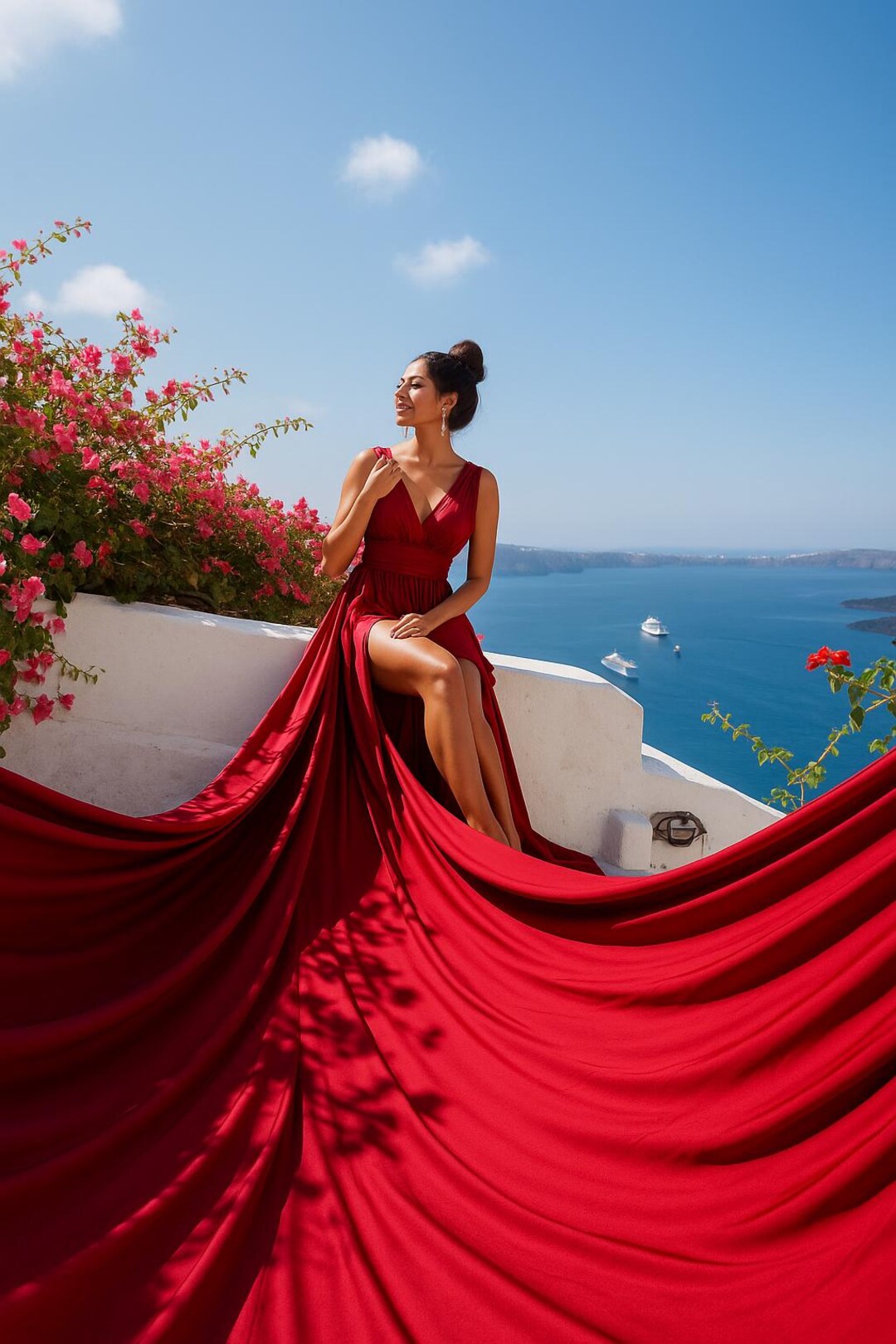 Red Long Flowy Dresses for Photography Santorini Flying Dress Handmade ...