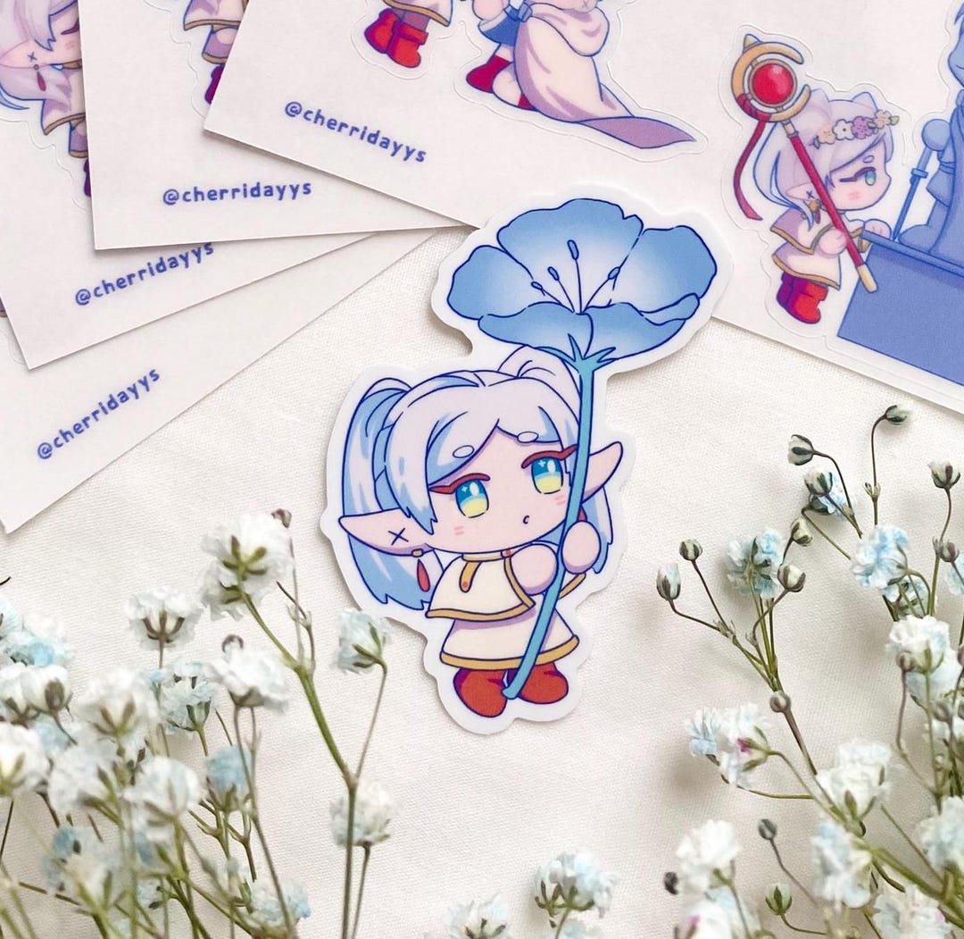 Frieren Beyond Journey's End Anime Blue Moon Weed Sticker - Etsy
