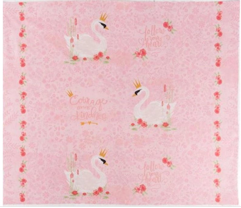 Lily Loom Boundless Cotton Quilting Fabric Pond Pink Swan Nursery Panel ...