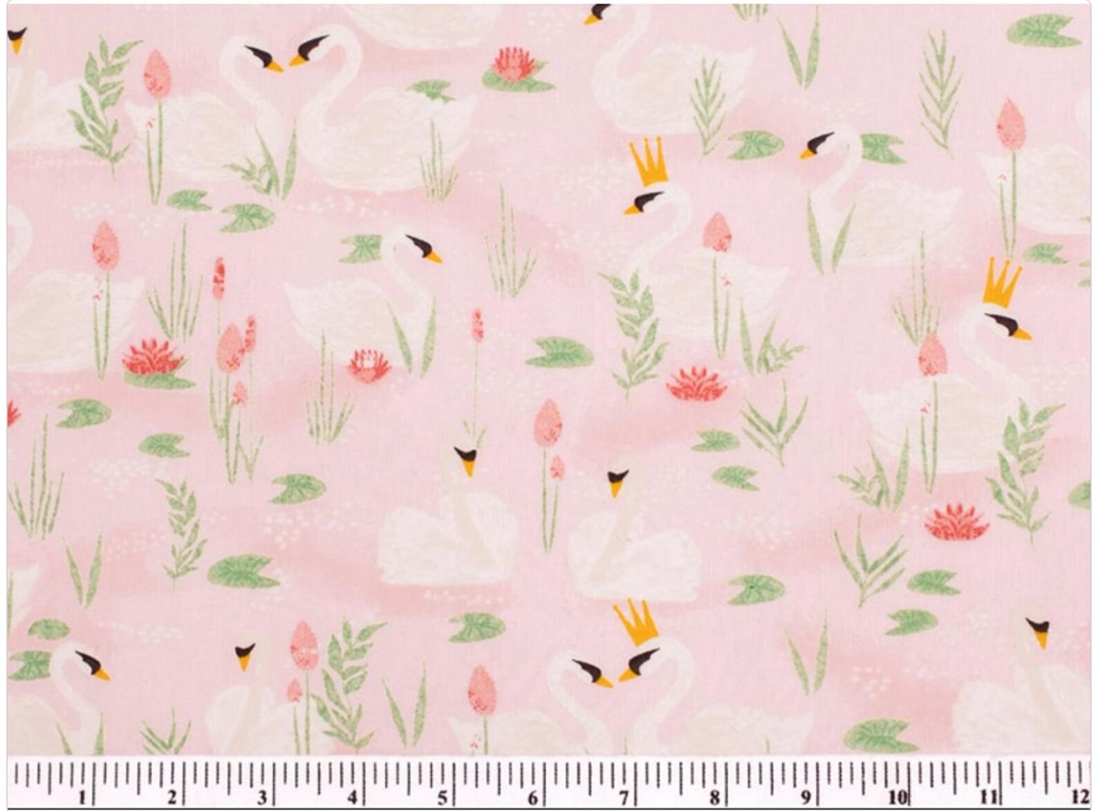 Lily Loom Boundless Cotton Quilting Fabric Pond Pink Swan Nursery Panel ...