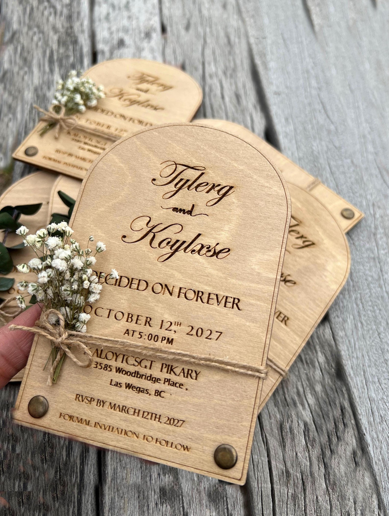 Personalized Rustic Wooden Wedding Invitation , Wooden Cards , Wooden ...