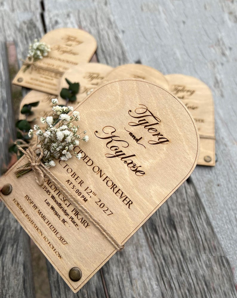 Personalized Rustic Wooden Wedding Invitation , Wooden Cards , Wooden ...
