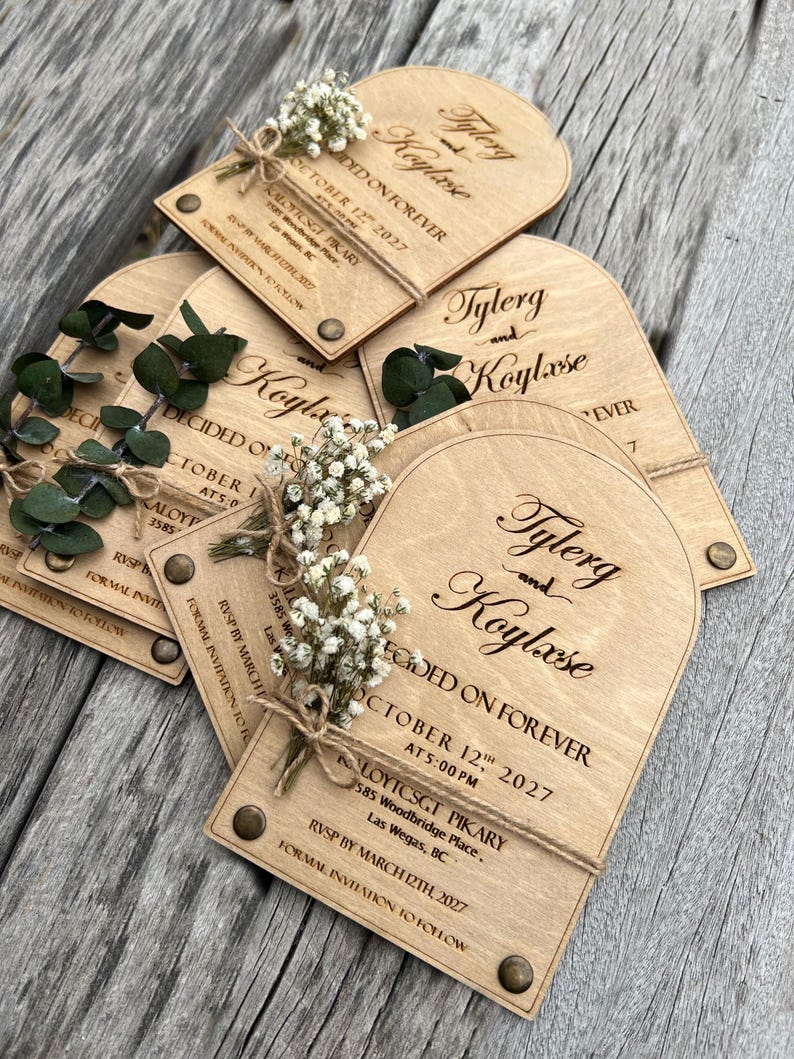 Personalized Rustic Wooden Wedding Invitation , Wooden Cards , Wooden ...