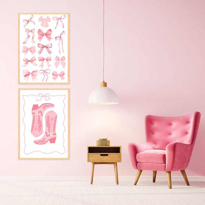 Light Pink Trendy Bows Set of 6 College Apartment Decor Cowgirl Boots ...