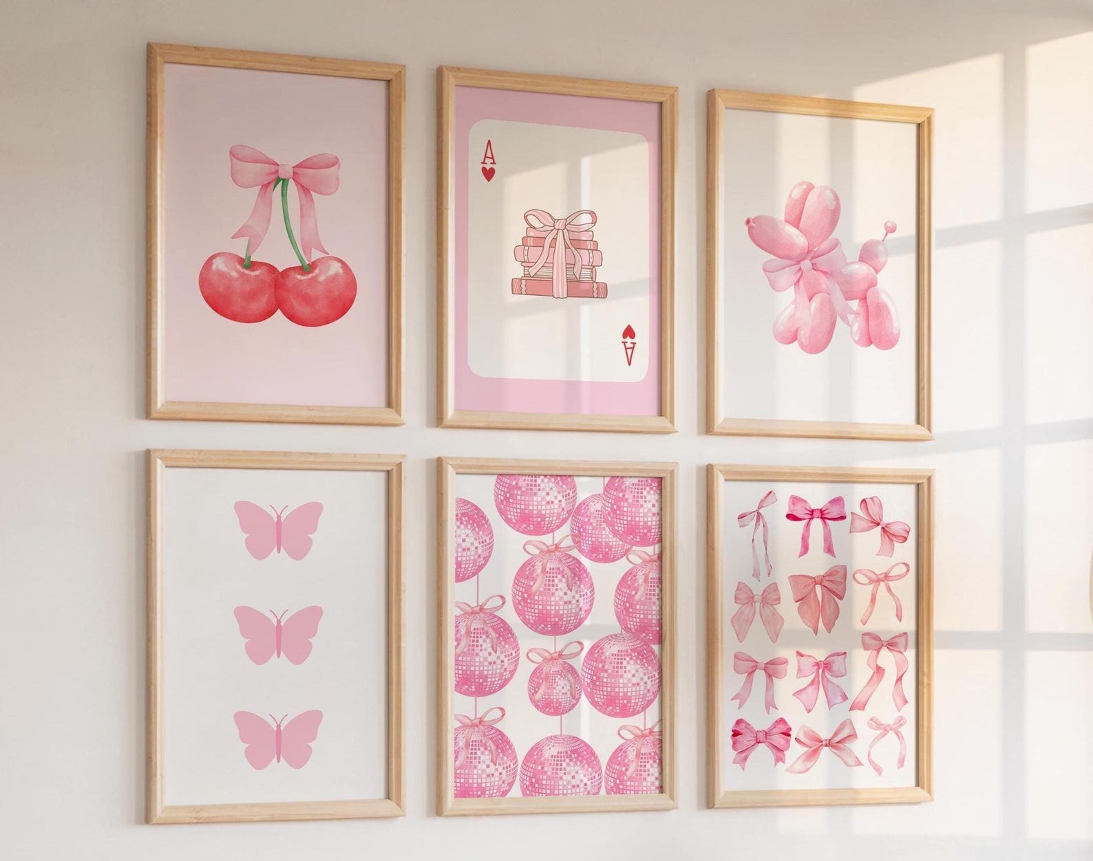 Preppy Pink Bows Wall Art Set of 6 Trendy College Apartment Decor ...